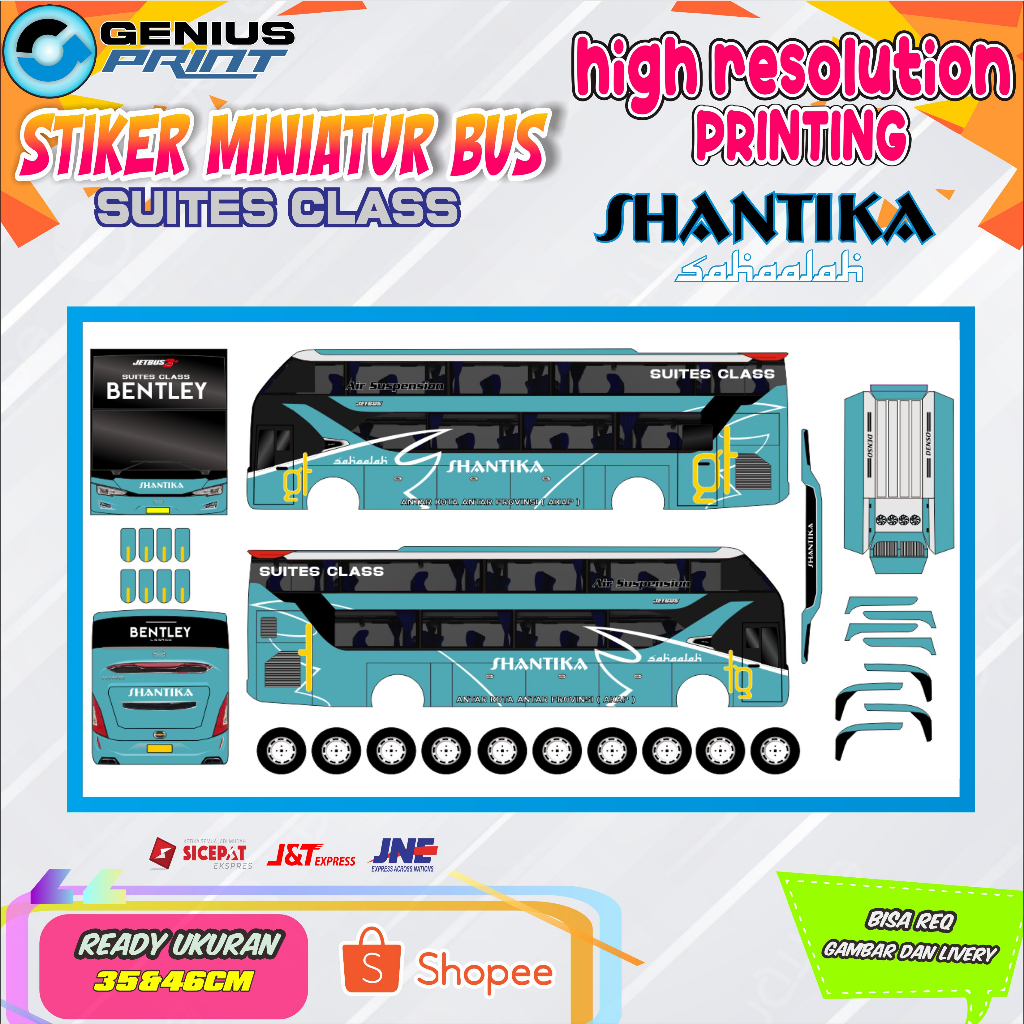 Jual STIKER MINIATUR BUS SUITE CLASS MOTIF SHANTIKA Uk. 35&46cm ...