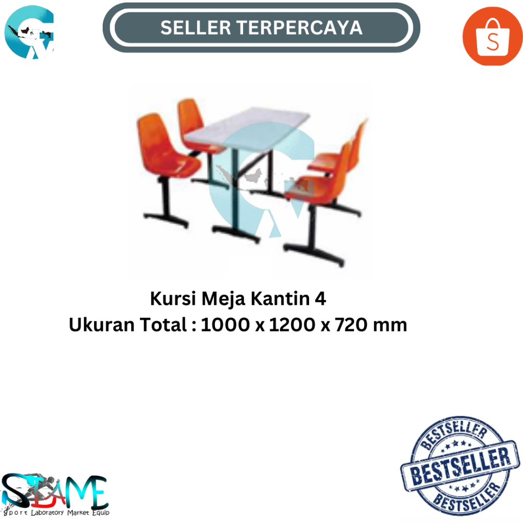 Jual 4 Kursi dan 1 Meja kantin Ukuran Total : 1000 x 1200 x 720 mm ...