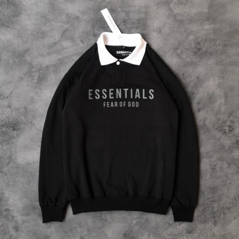 Jual RUGBY JAKET SWEATER ESSENTIALS FEAR OF GOD HITAM FULLTAG & LABEL ...