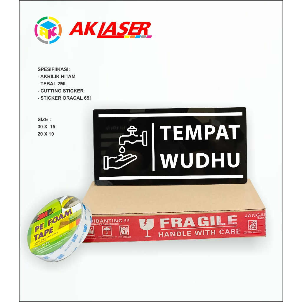 Jual Akrilik Tempat Wudhu Acrylic Hitam Sticker Cutting Signage ...