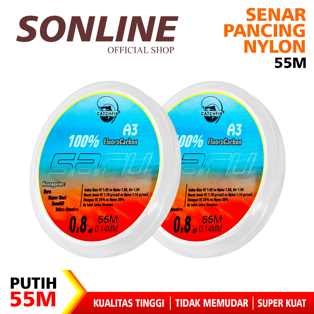 Jual SONLINE Senar Pancing Saru Warna Putih Panjang 55m Nilon Garis ...
