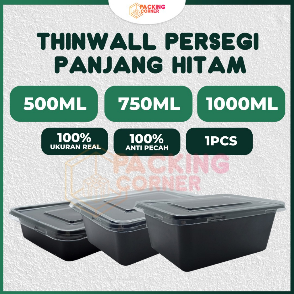 Jual Thinwall Plastik Rectangle Persegi Panjang Hitam 500ml 750ml