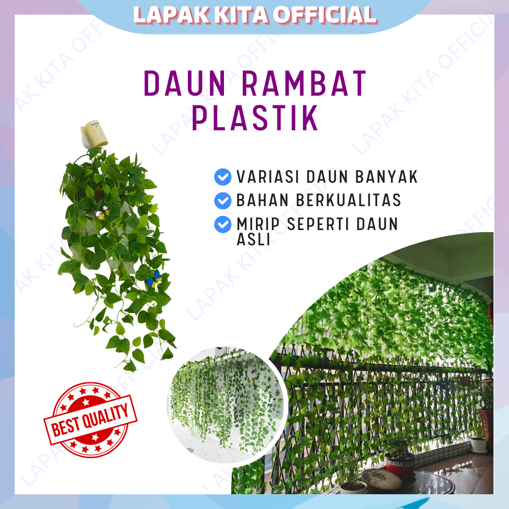 Jual Daun plastik rambat daun hias buatan dekorasi ruangan 2 meter ...