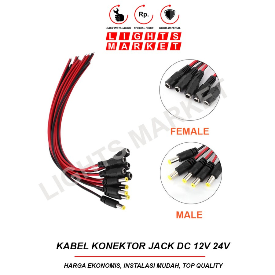 Jual Kabel Konektor Jack DC 12V 24V Power Supply Lampu LED Strip Neon ...