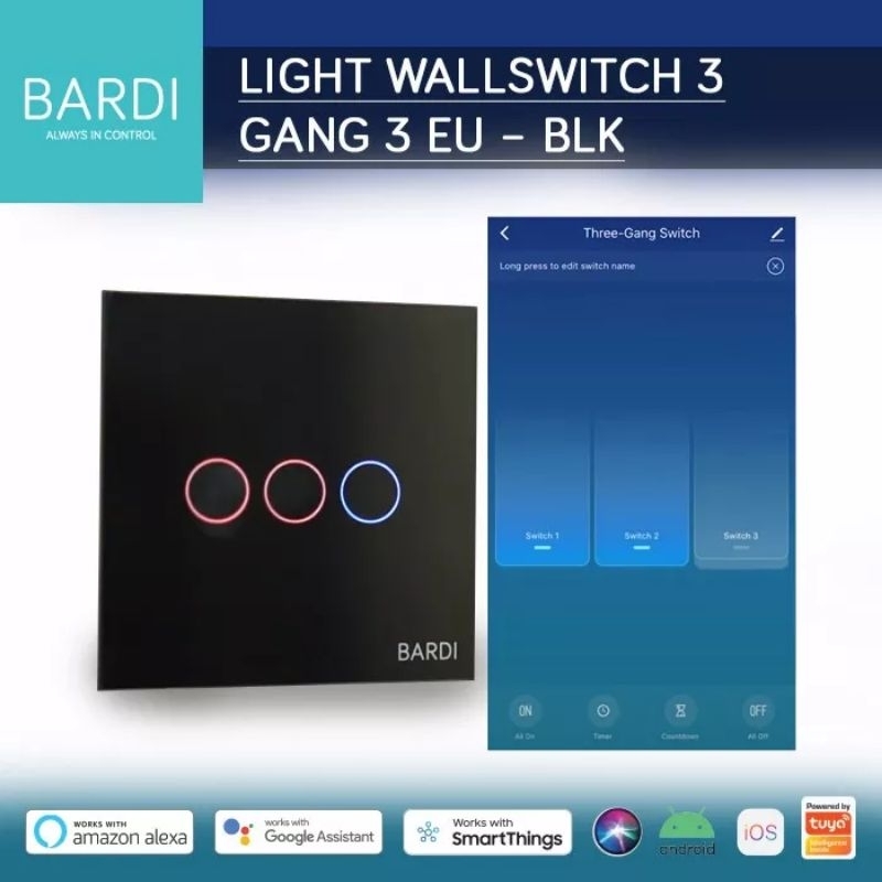 Jual BARDI Smart Wi-Fi Touch Wall Switch - EU 3 Gang - Black | Shopee ...