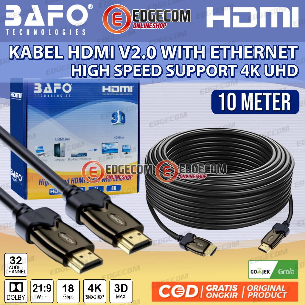Jual Bafo Kabel HDMI Male to Male 10 Meter V2.0 4K Gold Plated /HDTV ...