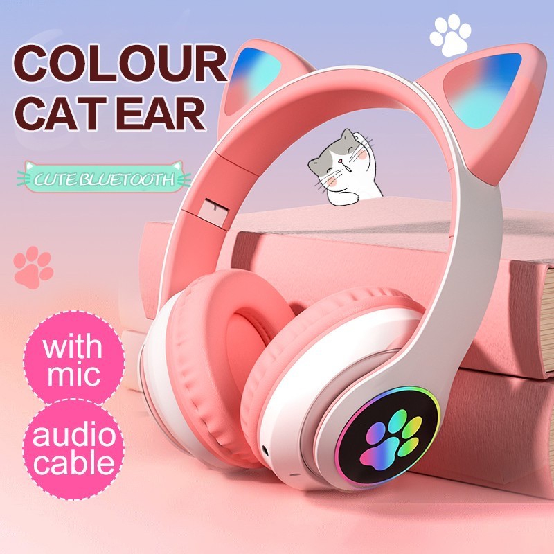 Jual Headphone Anak/Dewasa Model Telinga Kucing LED Wireless Bluetooth ...