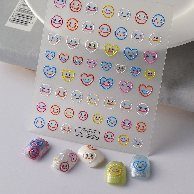 Jual Sticker Kuku Motif Emoji Smile Love Colorful 5D / 3D Timbul Emboss ...