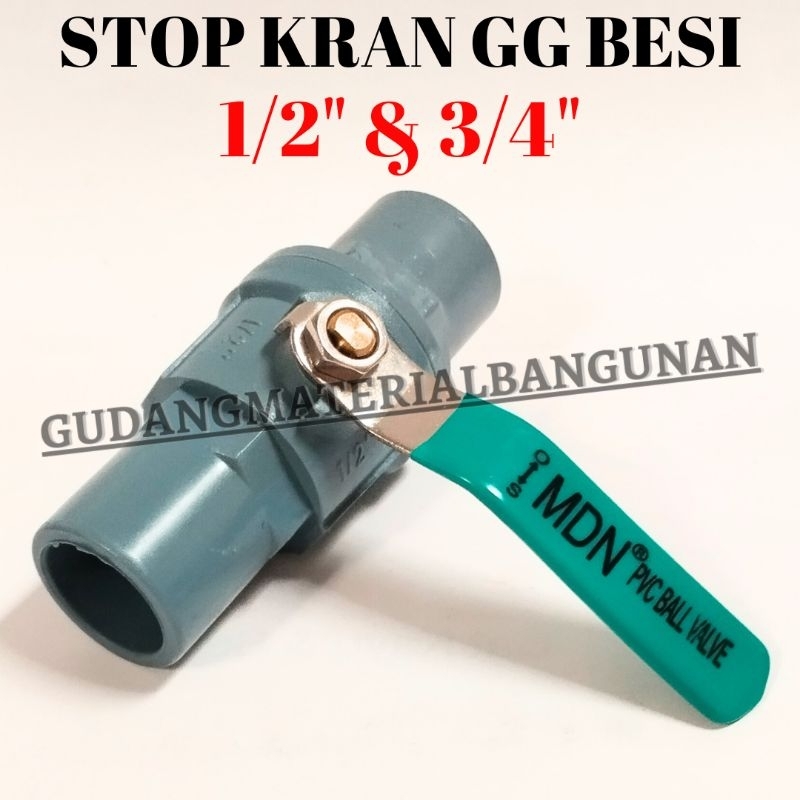Jual ball valve stop kran keran PVC gagang besi stainless 1/2 & 3/4 GRT MDN | Shopee Indonesia
