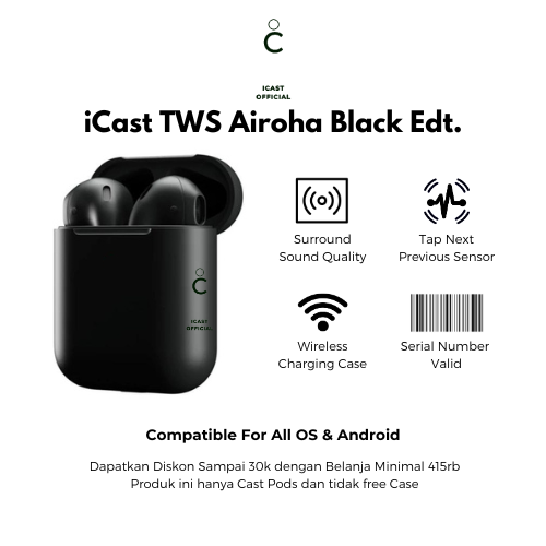 Jual iCast TWS Gen 2 Airoha Black Edition Wireless Charging Case By ...