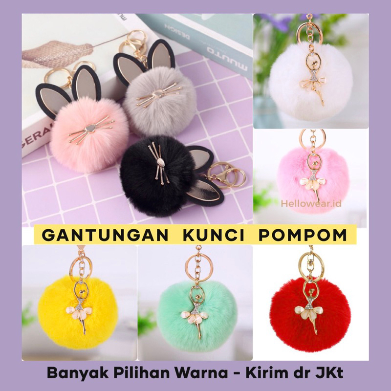 Jual Bisa COD Gantungan Kunci Pompom Bulu Lucu Kucing Cat Rabbit Cute ...