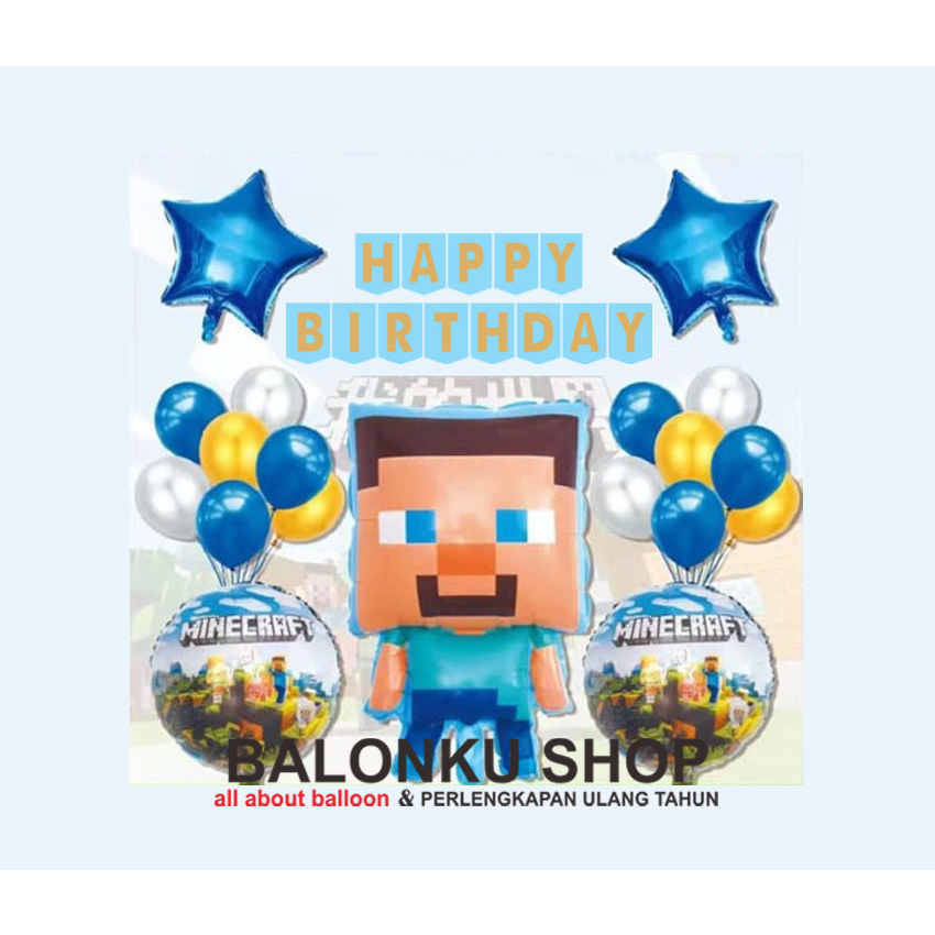 Jual Paket Balon Dekorasi Tema Minecraft / Balon Set Happy BIrthday ...