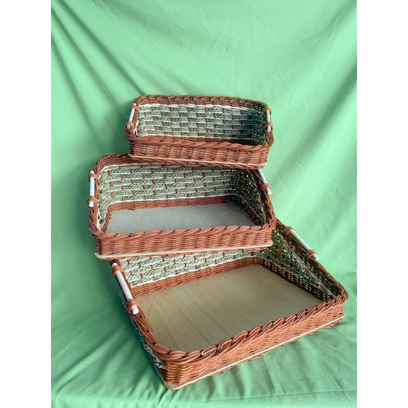 Jual keranjang hantaran rotan sender set3 / hampers rotan unik motif ...