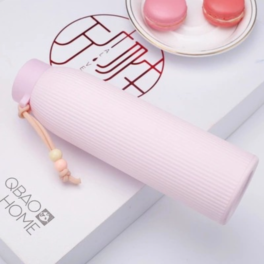 Jual Botol Minum Kaca Lapis Karet Motif Lucu Warna Macaron Pastel ...