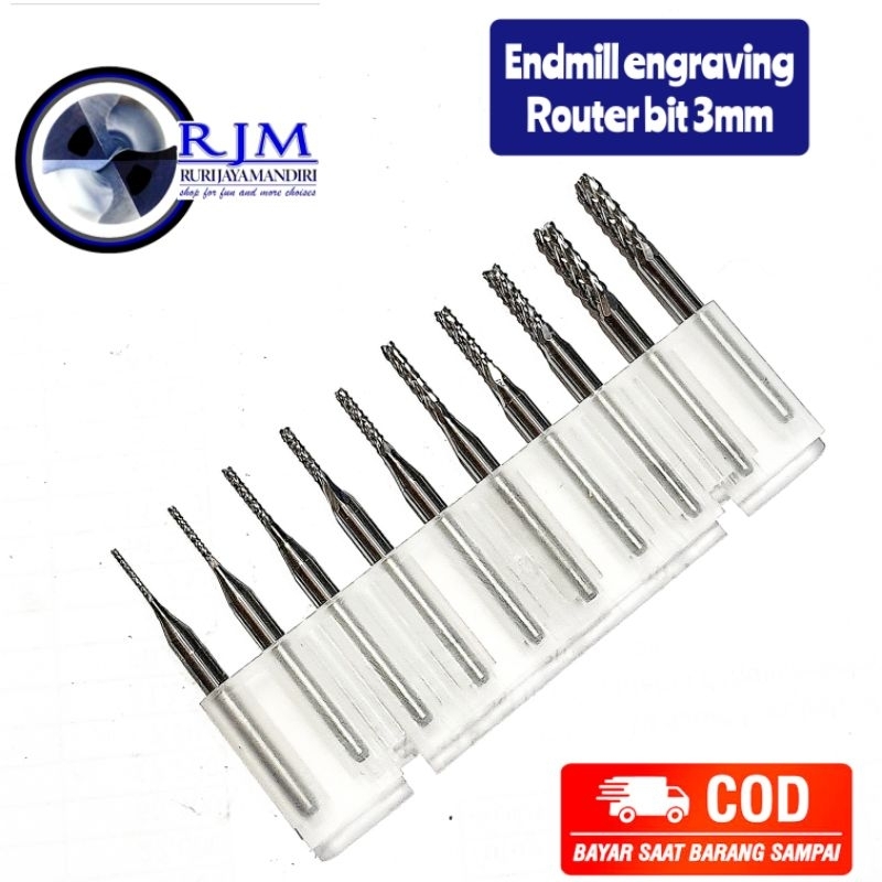Jual pemotong CNC router bit endmill engraving 3mm batang 3.17mm mata ...