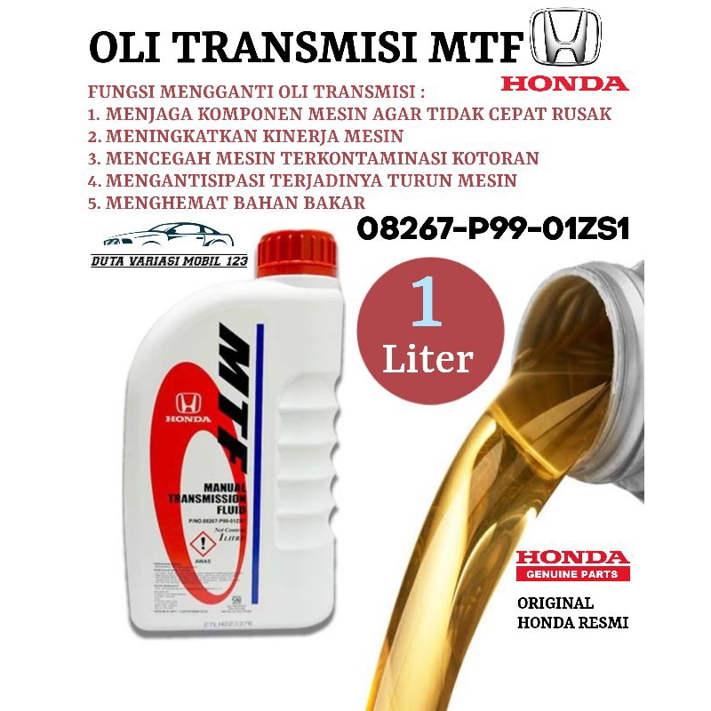 Jual Oli Transmisi MTF MANUAL 1L 1 Liter 08267-P99-01ZS1 Original Honda ...