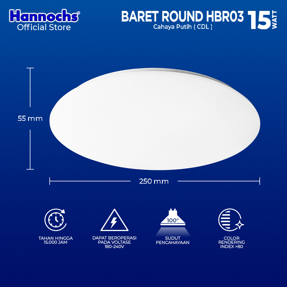Jual Hannochs Lampu Downlight LED Baret Round HBR03 15W Cahaya Putih ...