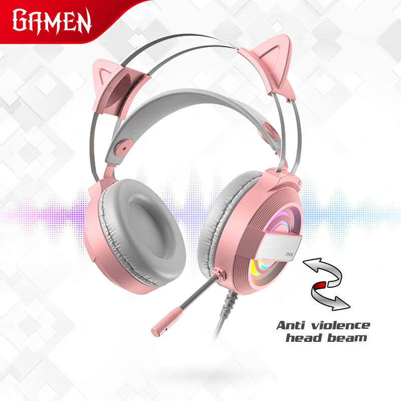 Jual GAMEN Headphone Gaming Cat Ear GH1100 Pink LED RGB Lighting ...