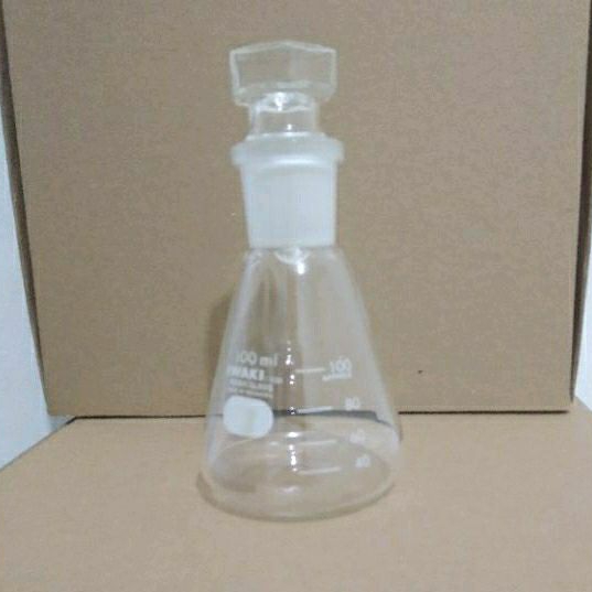 Jual Erlenmeyer 100ml dengan Tutup Asah Iwaki. Erlenmeyer 100ml with Glass Stopper Iwaki ...