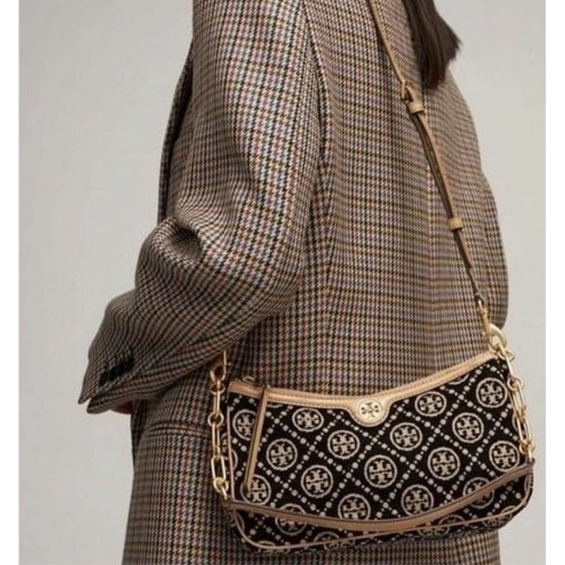 Jual Tory Burch TB monogram studio bag chenil black cream original tas ...