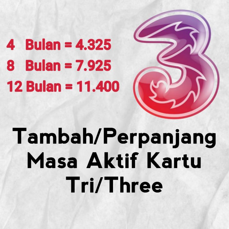 Jual Perpanjang / Tambah Masa Aktif Kartu TRI THREE 4 8 12 Bulan ...