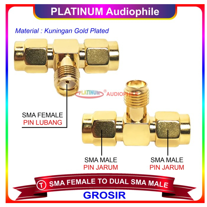 Jual Konektor SMA Female to 2 SMA Male T-3 Dual Connector T RF Adapter ...