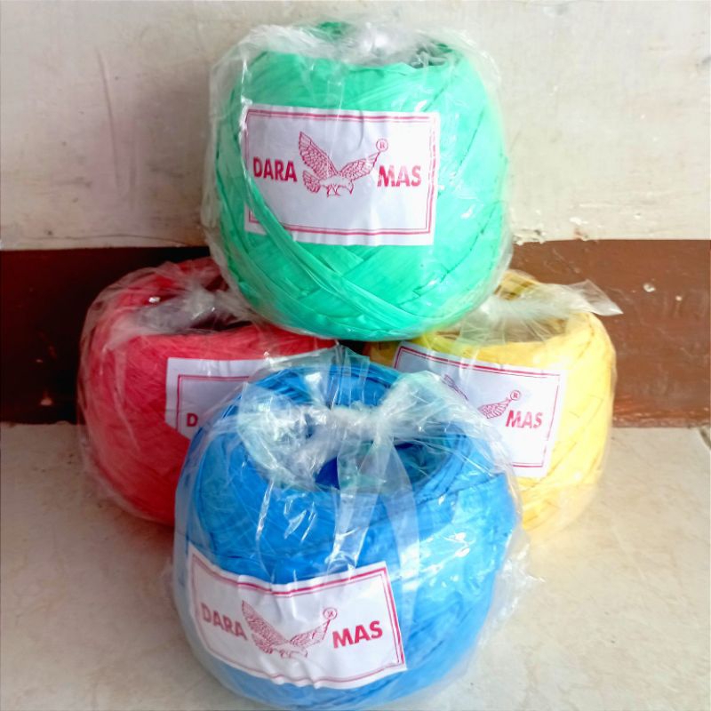 Jual Tali rafia warna warni berat 100gram, Tali plastik gulungan kecil ...