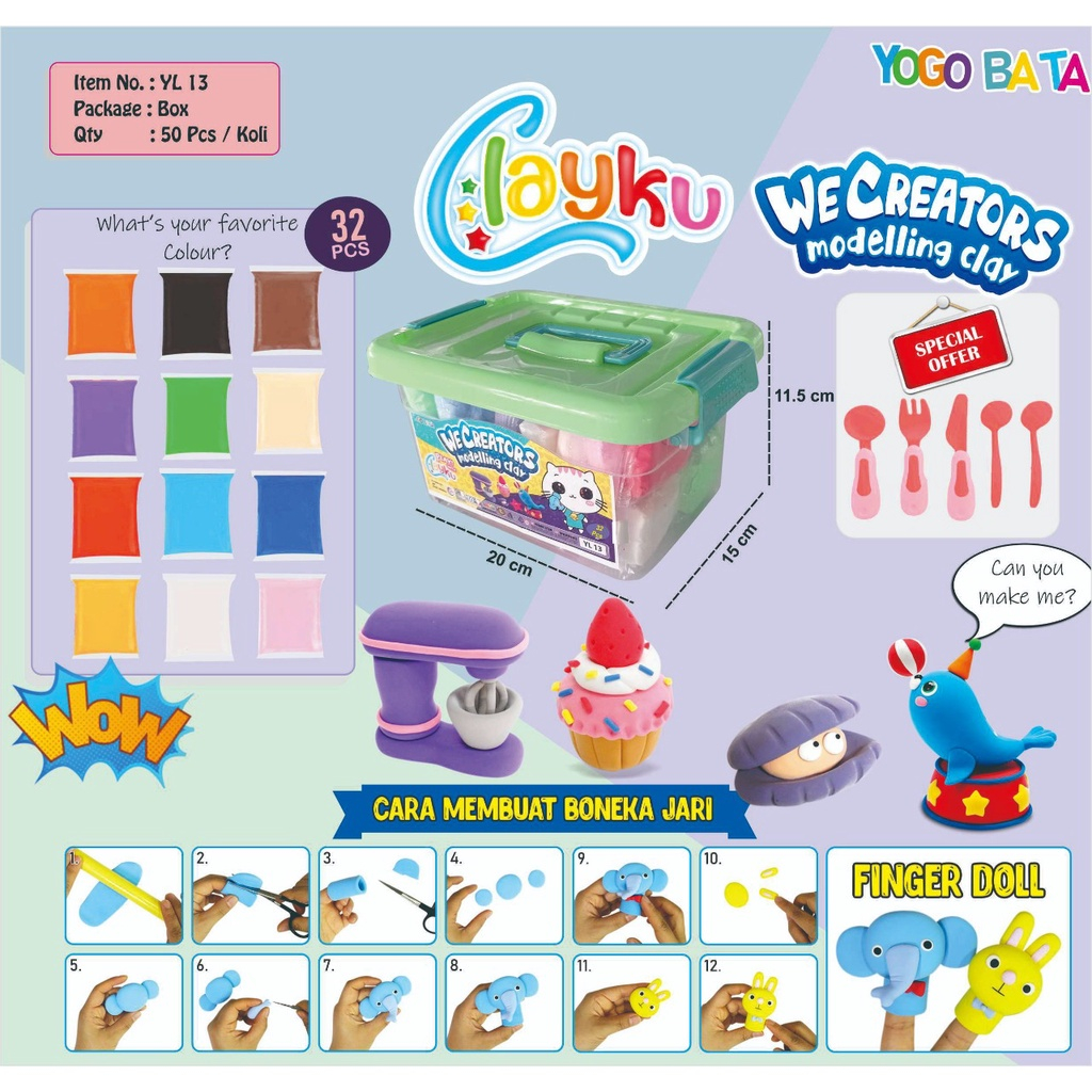 Jual MAINAN ANAK EDUKASI CLAY SET PLUS BOX ISI 32PCS CLAY / MAINAN ...
