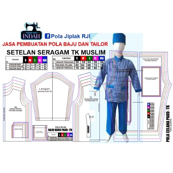 Jual POLA JAHIT POLA JIPLAK SETELAN SERAGAM TK MUSLIM PLUS KOPYAH ...