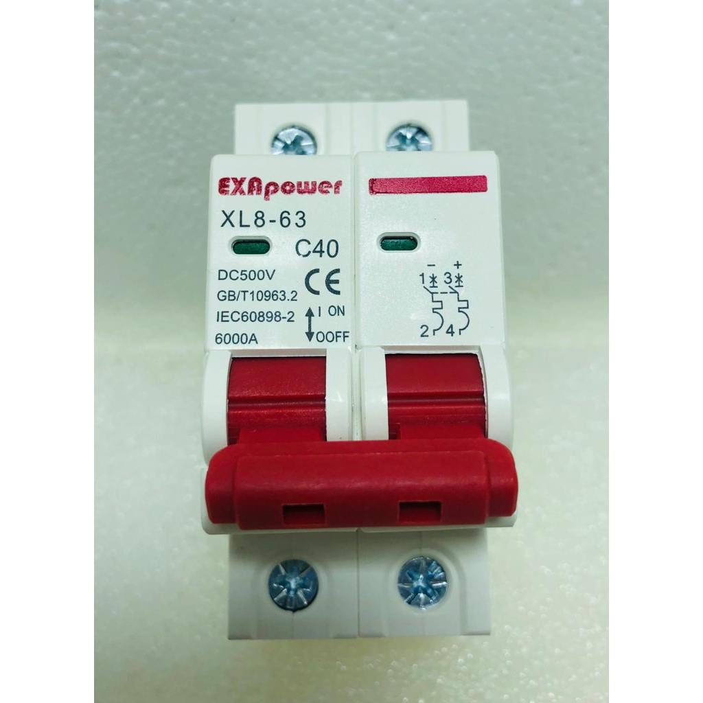 Jual MCB DC 2P 6A 10A 16A 20A 25A 32A 40A 50A 63A 500V Circuit Breaker DC PV AKI LOAD | Shopee ...