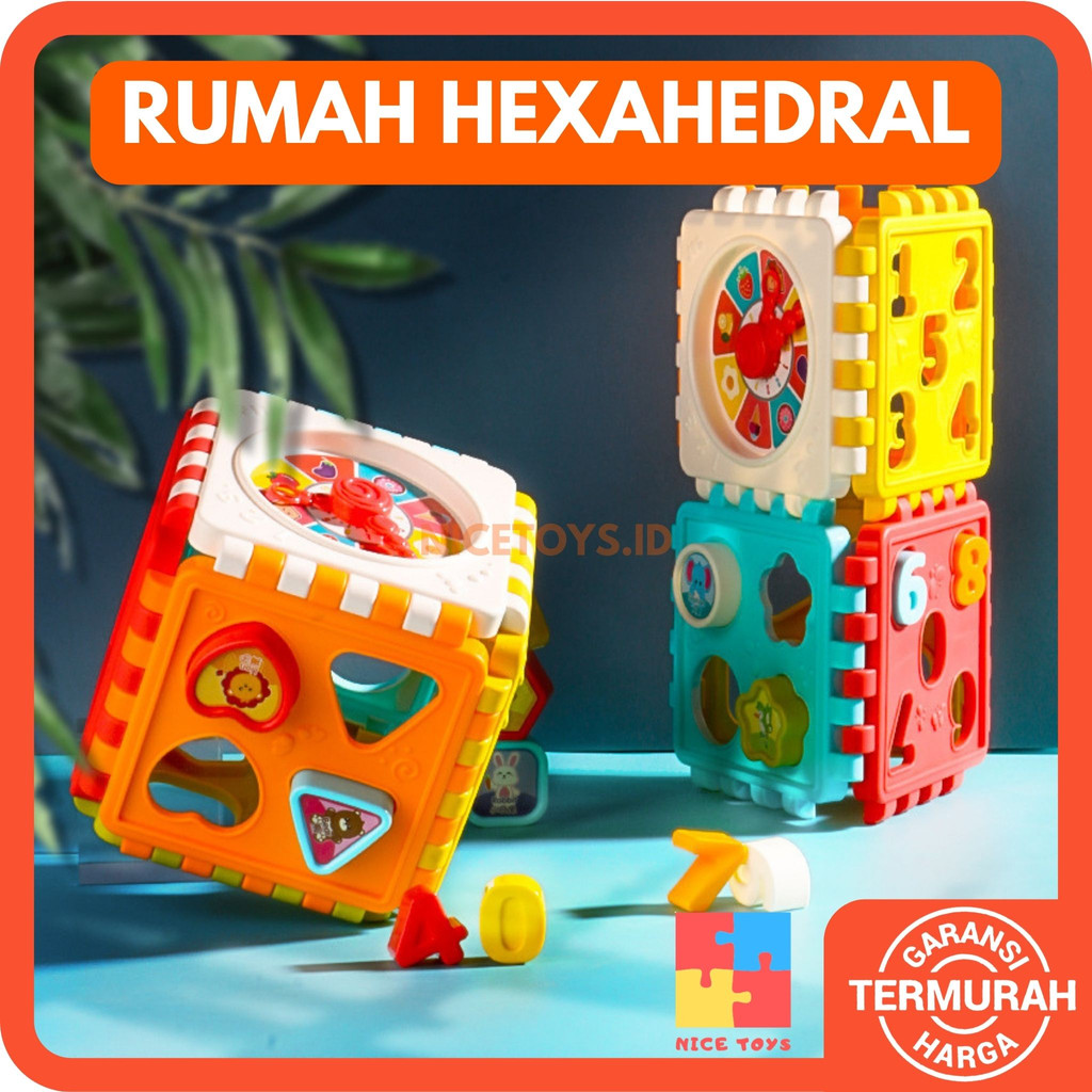 Jual Hexahedral Busy Box Shape Sorter Mainan Montessori Anak Sensory ...