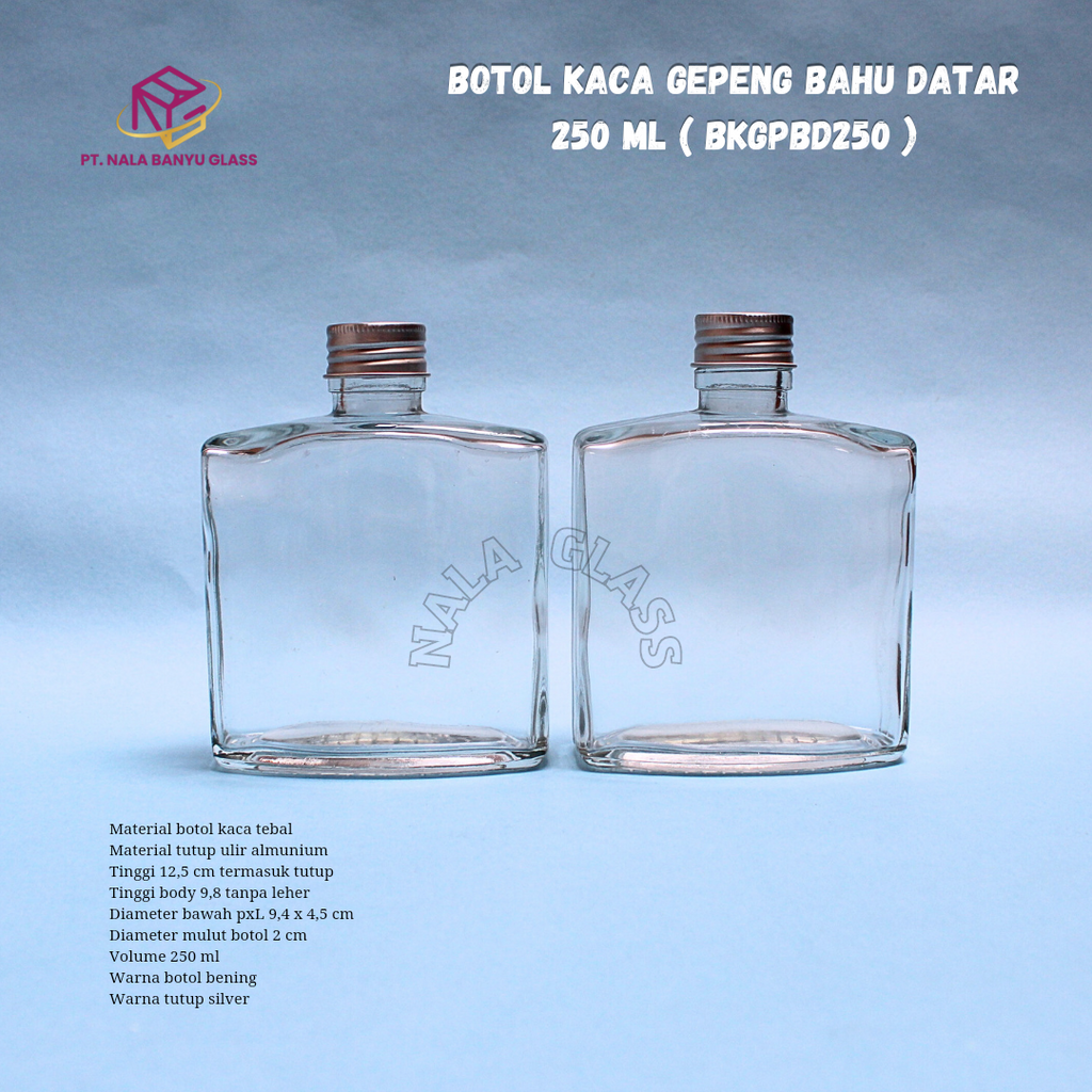 Jual BKGPBD250 botol kaca 250ml flask bottle / botol kaca gepeng / square / kotak | Shopee Indonesia