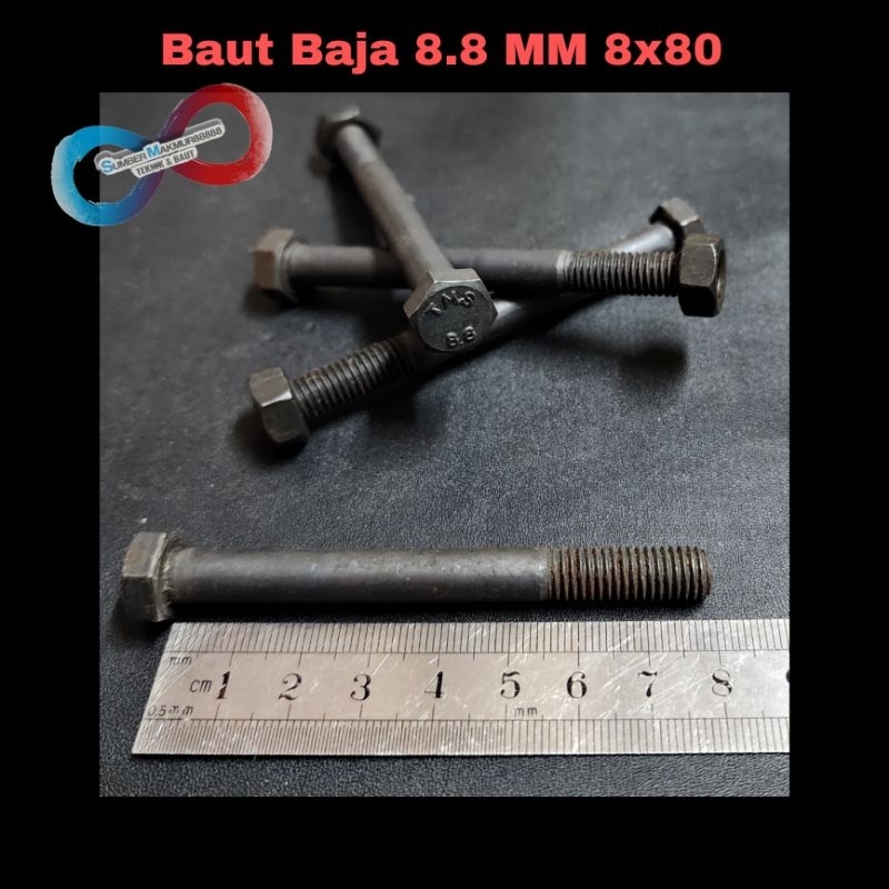 Jual Baut Mur Baja htb (grade 8.8) 8x80 mm TIDAK FULLDRAT | Shopee Indonesia
