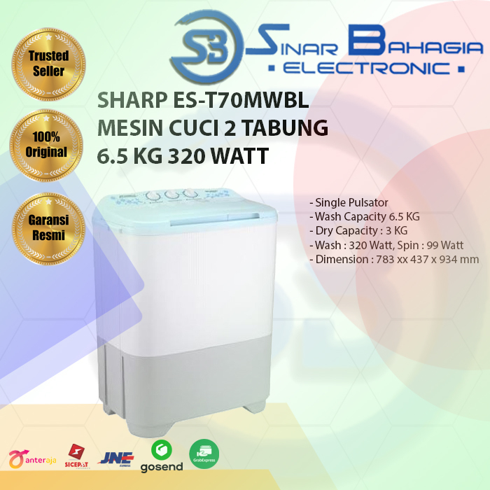 Jual SHARP ES-T70MWBL MESIN CUCI 2 TABUNG 6.5 KG 320 WATT (NEW) (KHUSUS BANDUNG) | Shopee Indonesia