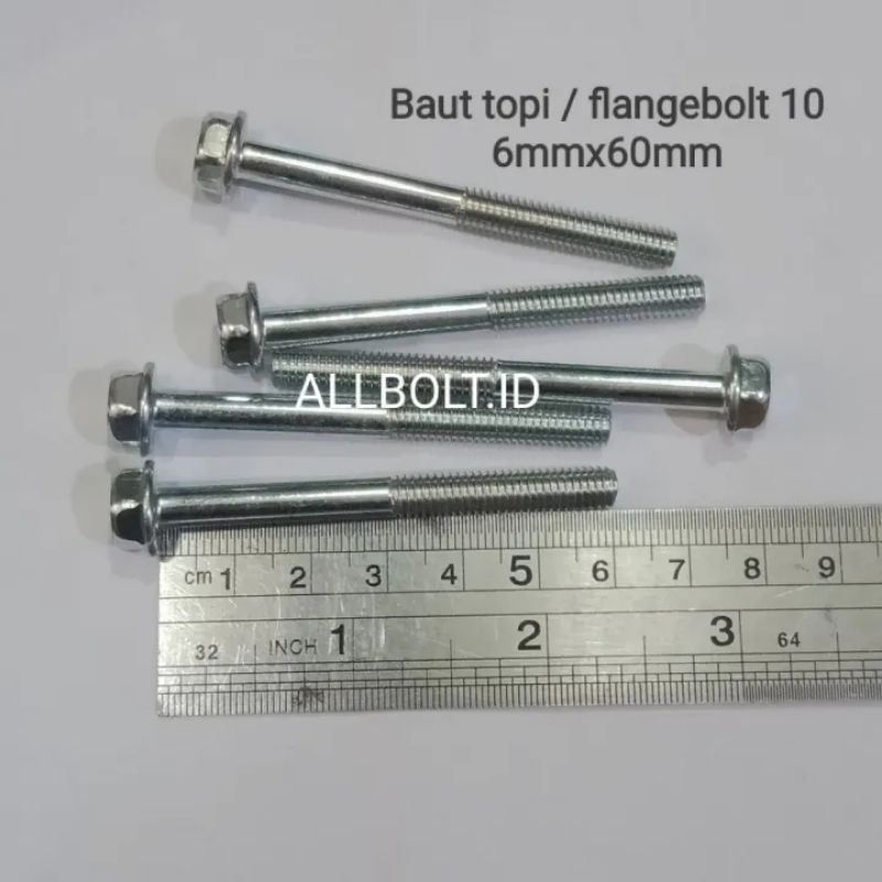 Jual Baut 10 topi baut flange bolt 10 / 6mmx60mm ( 5biji ) | Shopee ...