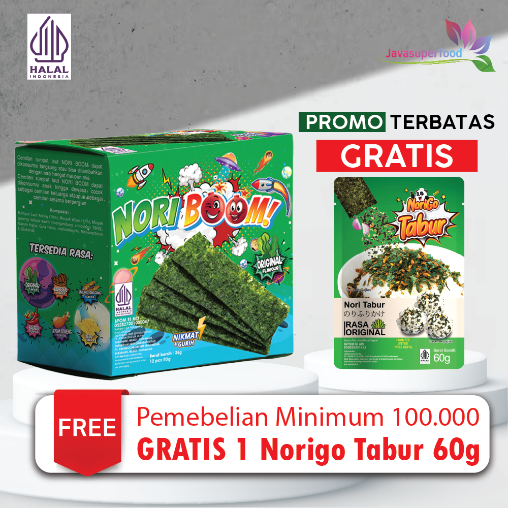 Jual NoriBoom (1 BOX ISI 12 PCS) / Nori Sachet Seaweed Snack 3g Rumput ...