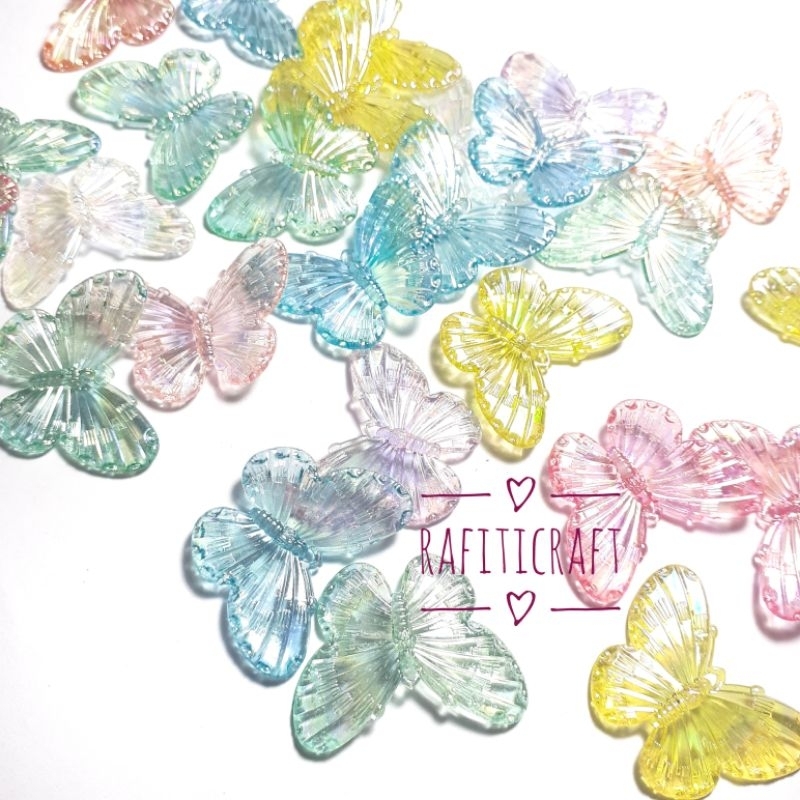 Jual (1pcs) Manik Charm Kupu Kupu Transparan Ab Pelangi Besar Butterfly ...
