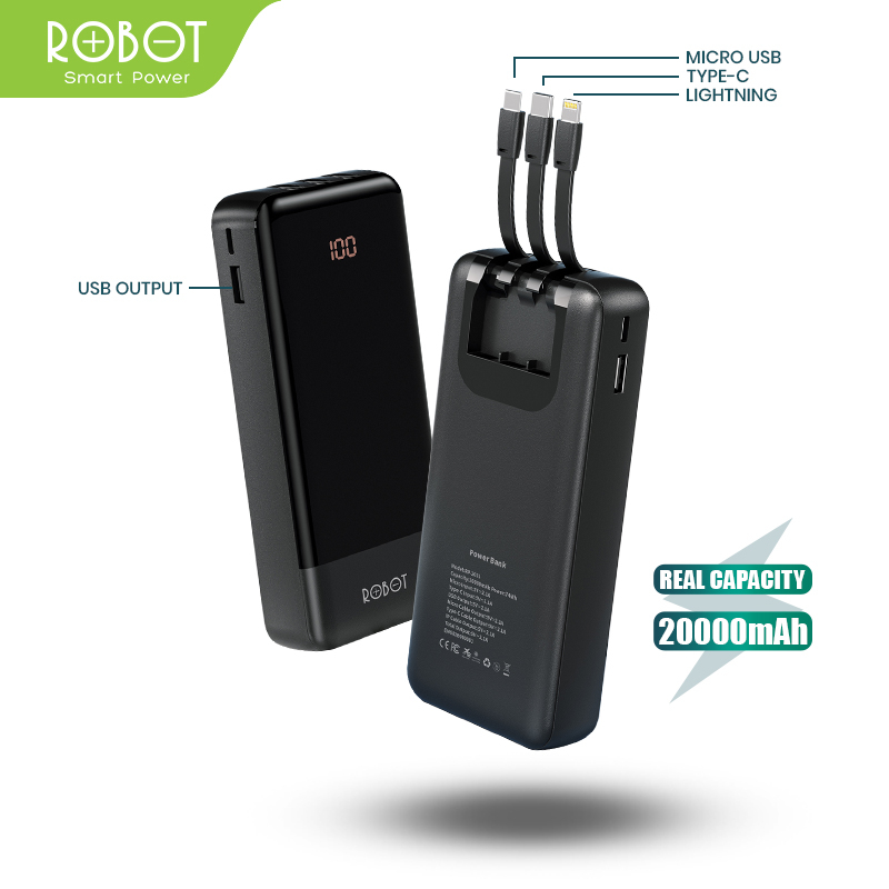 Jual Powerbank ROBOT 20000mAH RP-201L 2.1A Dengan 3 Kabel Type C ...