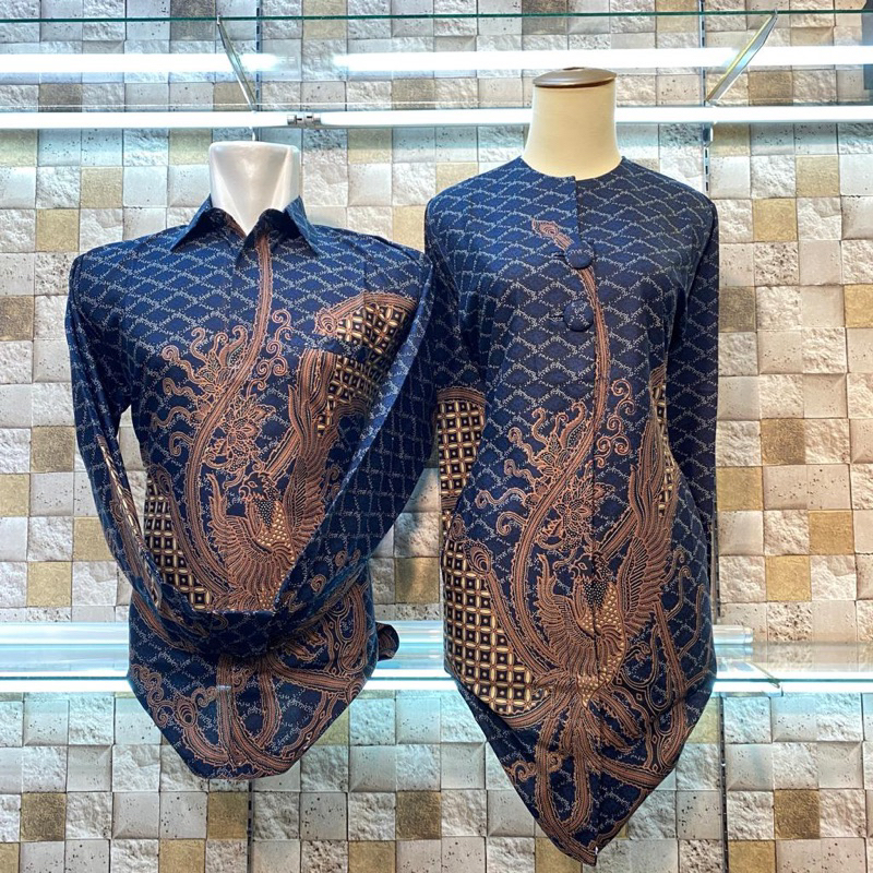 Jual Batik Couple Motif Burung Garuda Navy Full Lapisan Tricot | Shopee ...