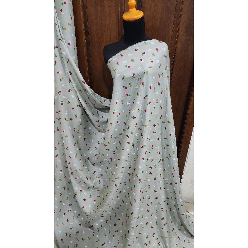 Jual Kain Rayon Viscose Bunga Tulip Kecil Rata Hijau Telur Asin (2,7m ...