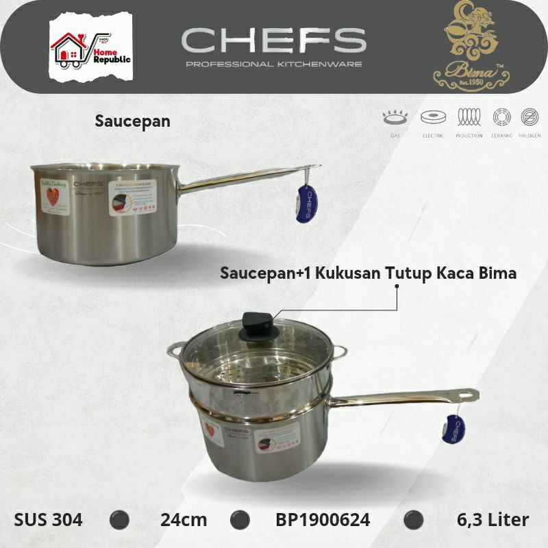 Jual Bima Chefs Sauce Pan 24cm 3-Ply Sus 304 Panci Rebus Mpasi Baby ...