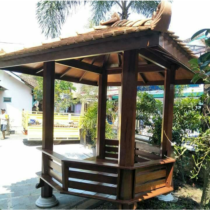 Jual Saung Taman Model Sandaran Segi 6 Tiang 4 Ukuran 200x200 cm Kayu ...