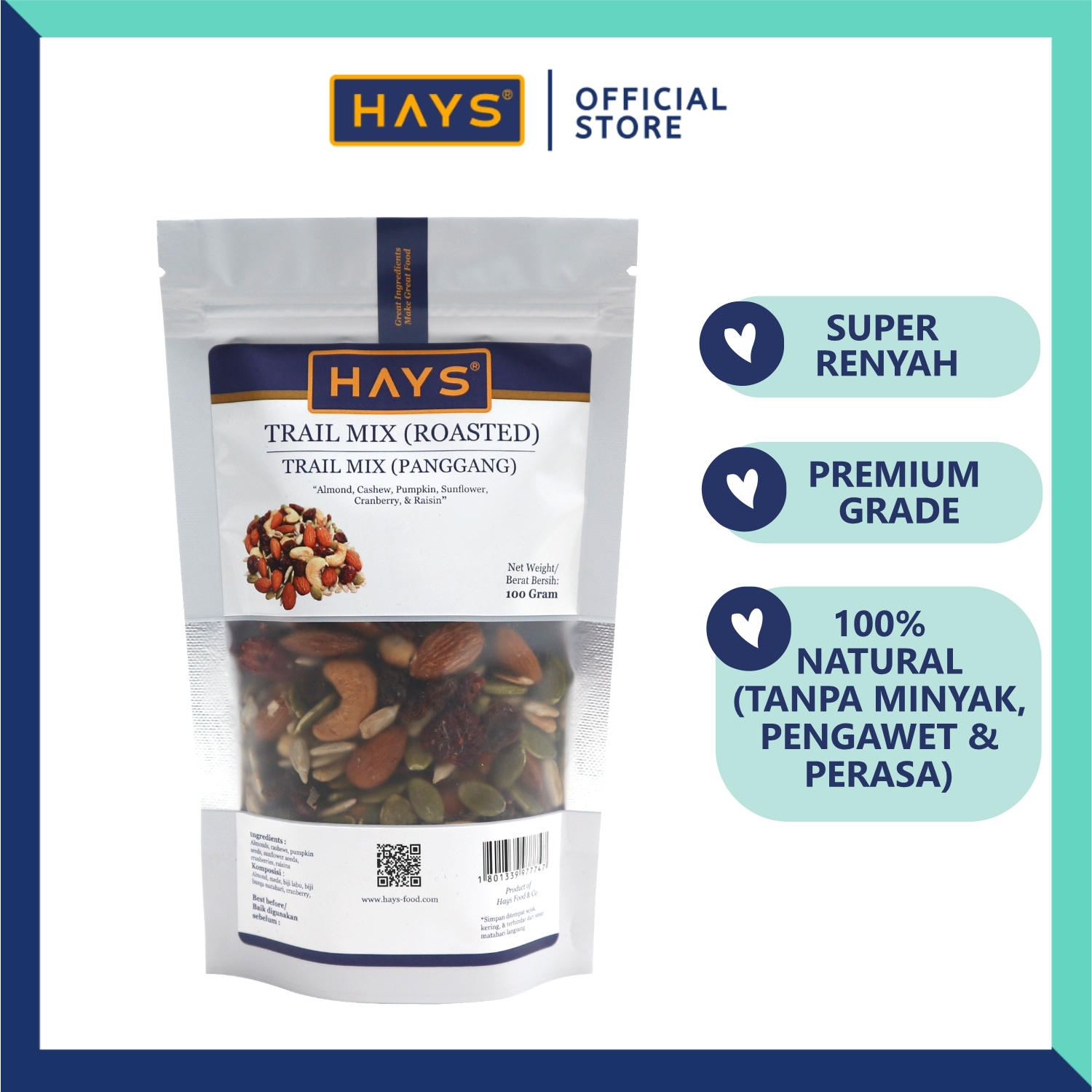 Jual TRAIL MIX (Roasted) 100 GRAM Almond Mede Cranberry Raisin Pumpkin ...