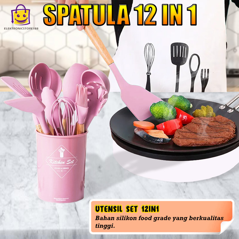 Jual (E.S) Silicone Spatula Set 12in1 Set Peralatan Masak | Shopee ...