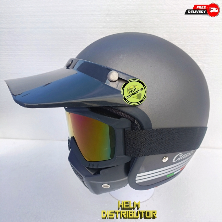 Jual HELM BOGO RETRO CLASSIC ITALI POLOS PLUS GOGGLES MASK PET PANJANG ...