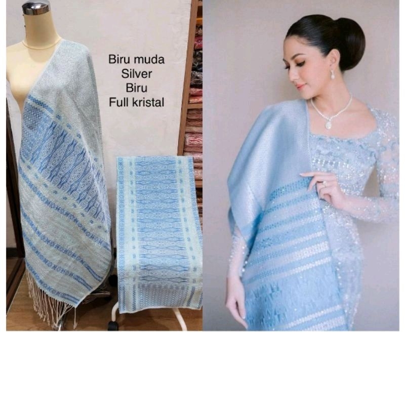 Jual Songket Medan Tumtuman Tanpa Sambungan Biru Muda Silver Full ...