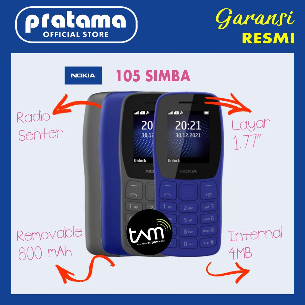Jual NOKIA 105 SIMBA (2022) DUAL SIM GARANSI RESMI TAM GROSIR TERMURAH ...