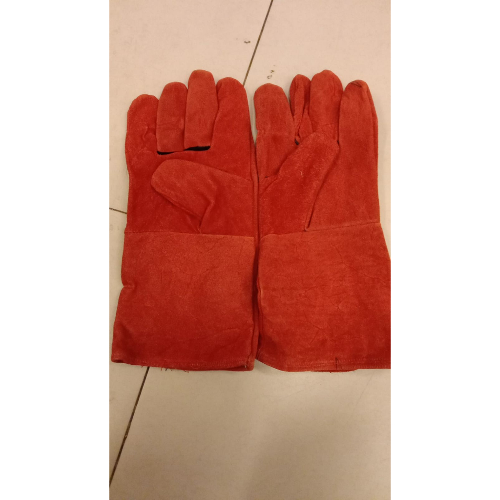 Jual SARUNG TANGAN LAS MERAH 14INCI - WELDING GLOVE PELIPID KULIT LAS ...