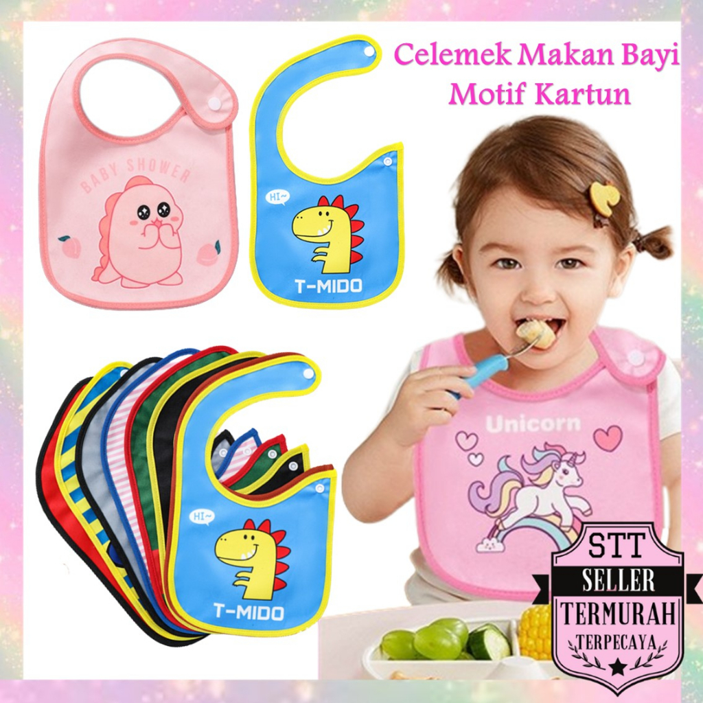 Jual STT Celemek Makan Bayi Motif Kartun Slabber Anak Waterproof Apron ...