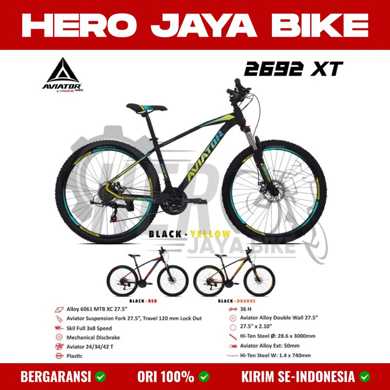 Jual Sepeda Gunung MTB AVIATOR 2692 XT Ukuran 26 & 27,5Inch 3x8 Speed ...
